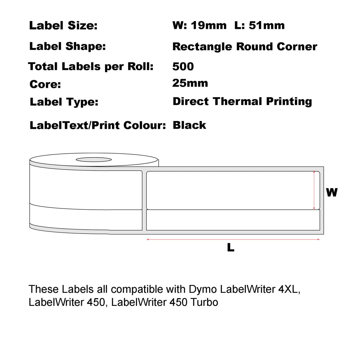 Compatible Dymo 11355 Labels 19 x 51mm/ 50 Rolls – 4label